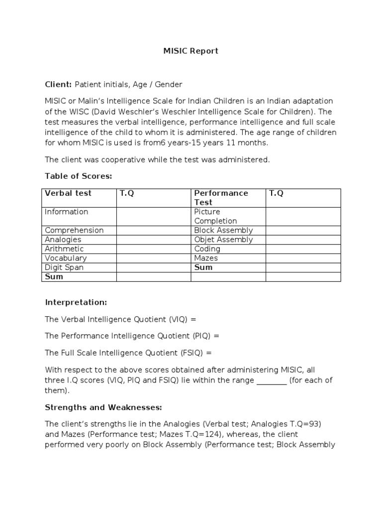 Sample MISIC Report | PDF