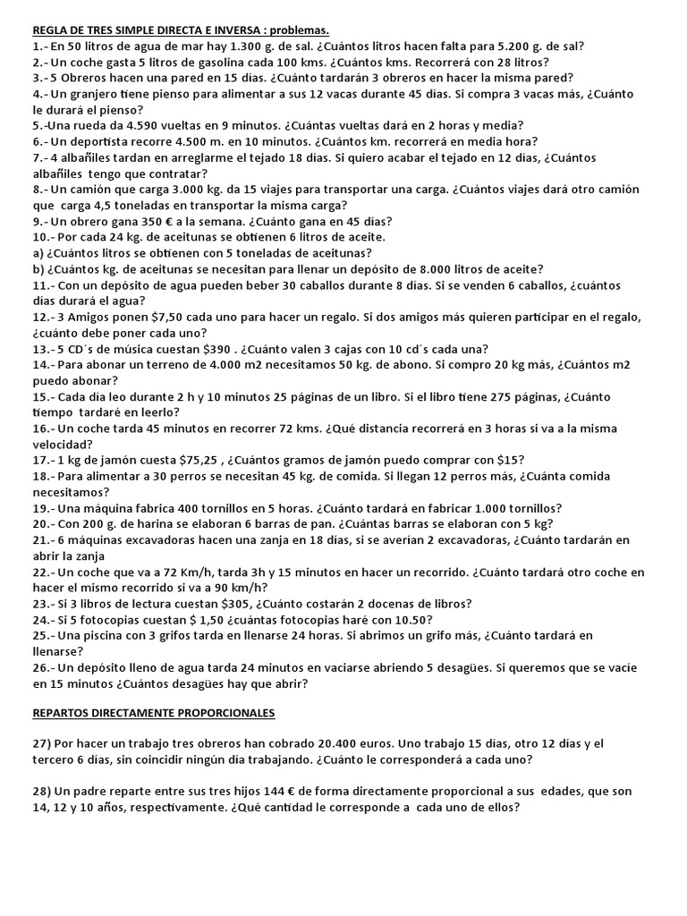 Regla de Tres Simple Directa e Inversa | PDF | Naturaleza | Business