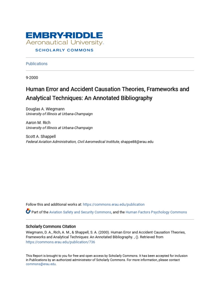 Human Error and Accident Causation Theories Frameworks and Analy PDF ...