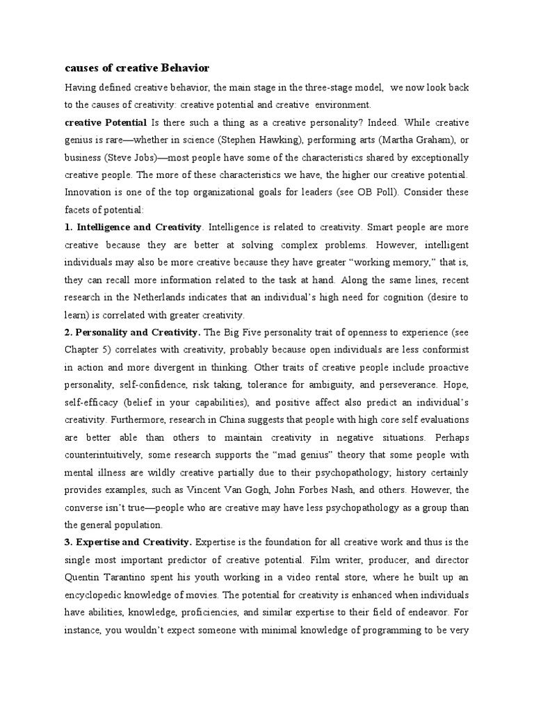 Causes of Creative Behavior Explained | PDF | Creativity | Leadership