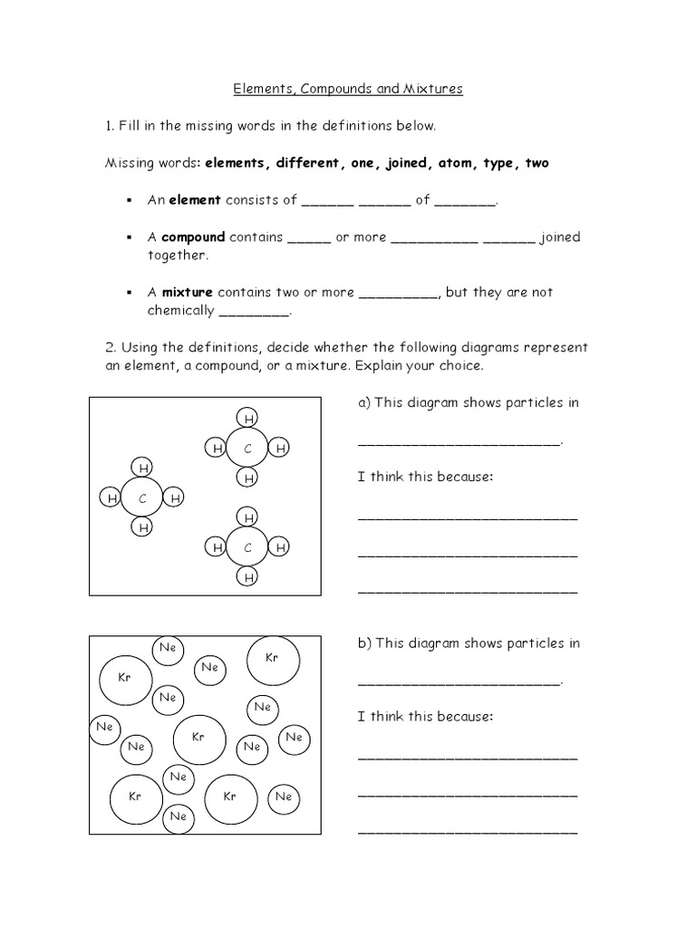 Elements Compounds Mixtures Ws | PDF | Chemical Compounds | Chemical ...