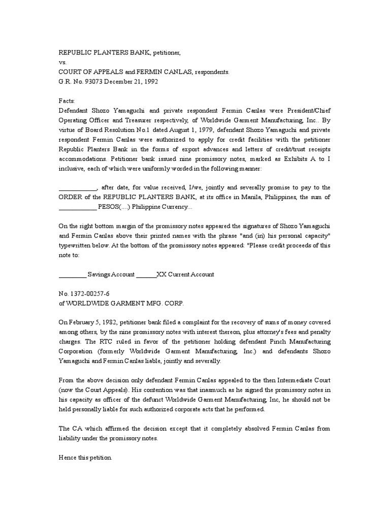 Canlas' Liability on Promissory Notes | PDF | Joint And Several ...