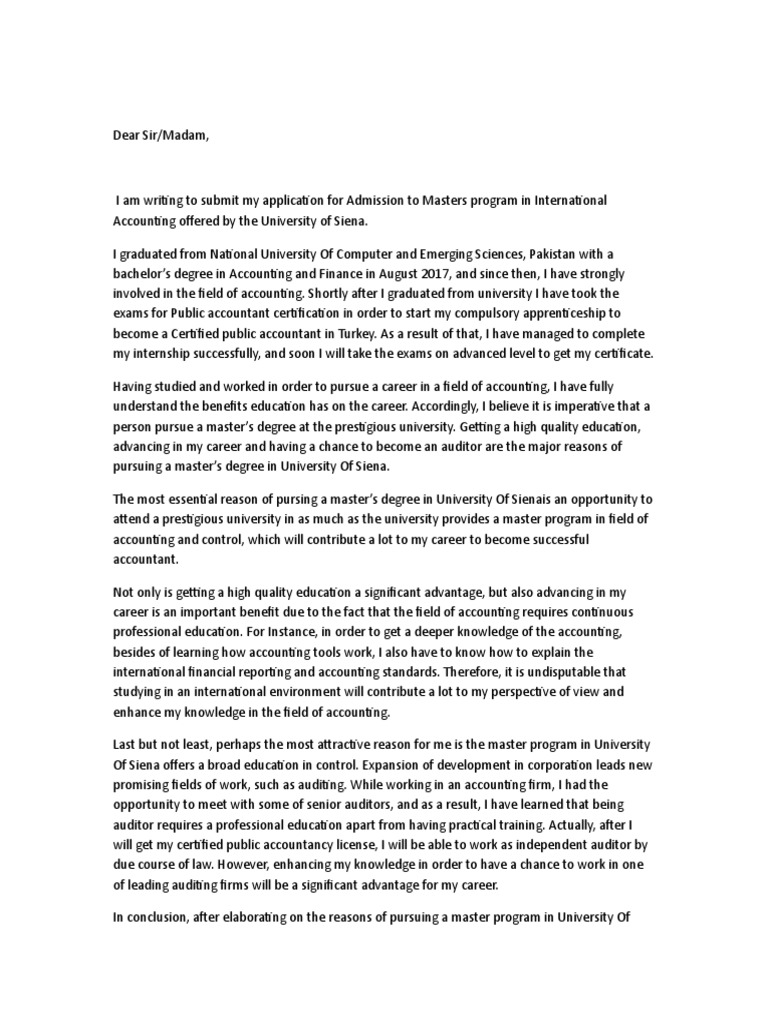 Motivation Letter | PDF | Academic Degree | University And College ...