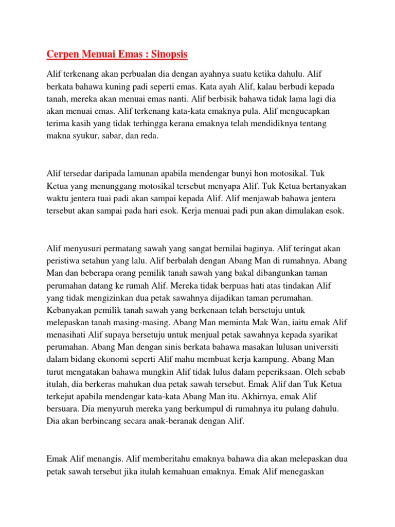 Cerpen Menuai Emas PDF | PDF