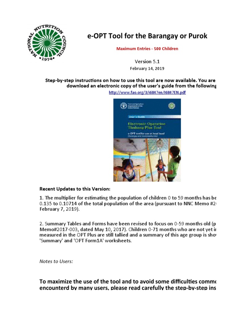 eOPT Tool For Barangay or Purok - 500children-11 | PDF | Worksheet ...
