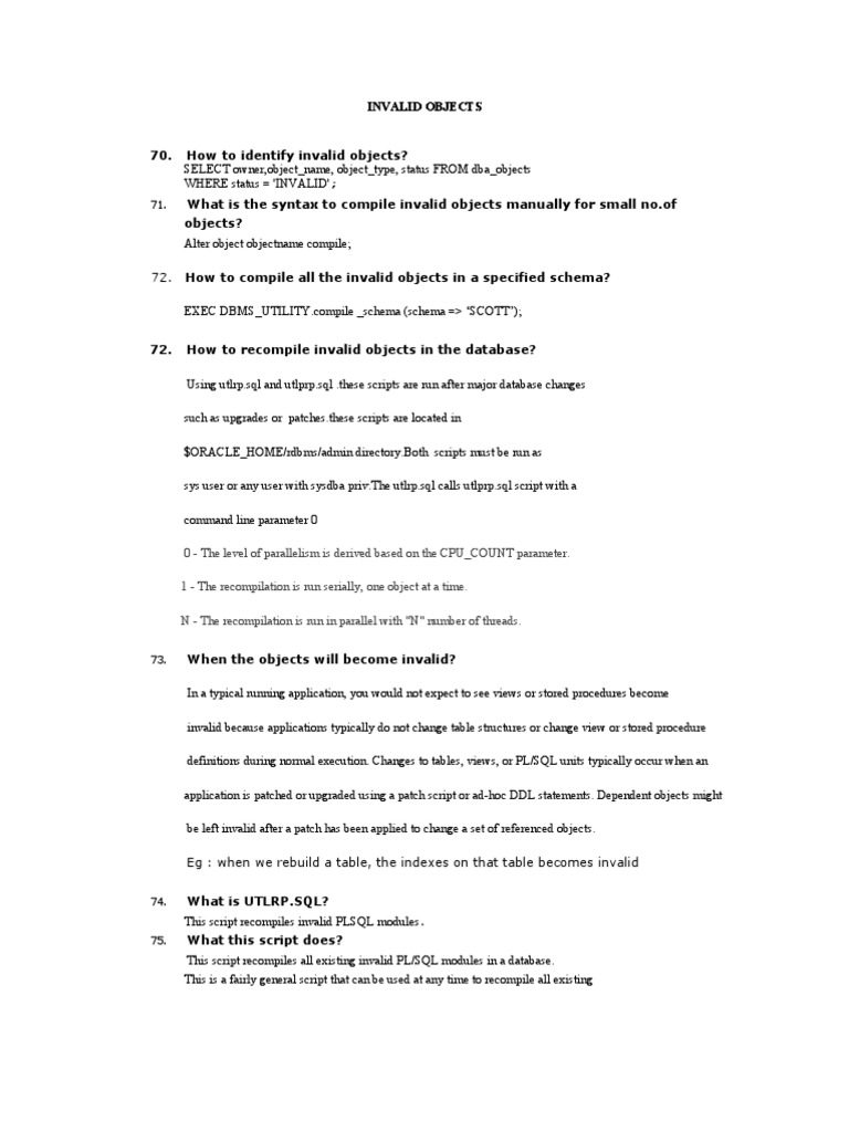 Abount Invalid Objects | PDF | Pl/Sql | Areas Of Computer Science