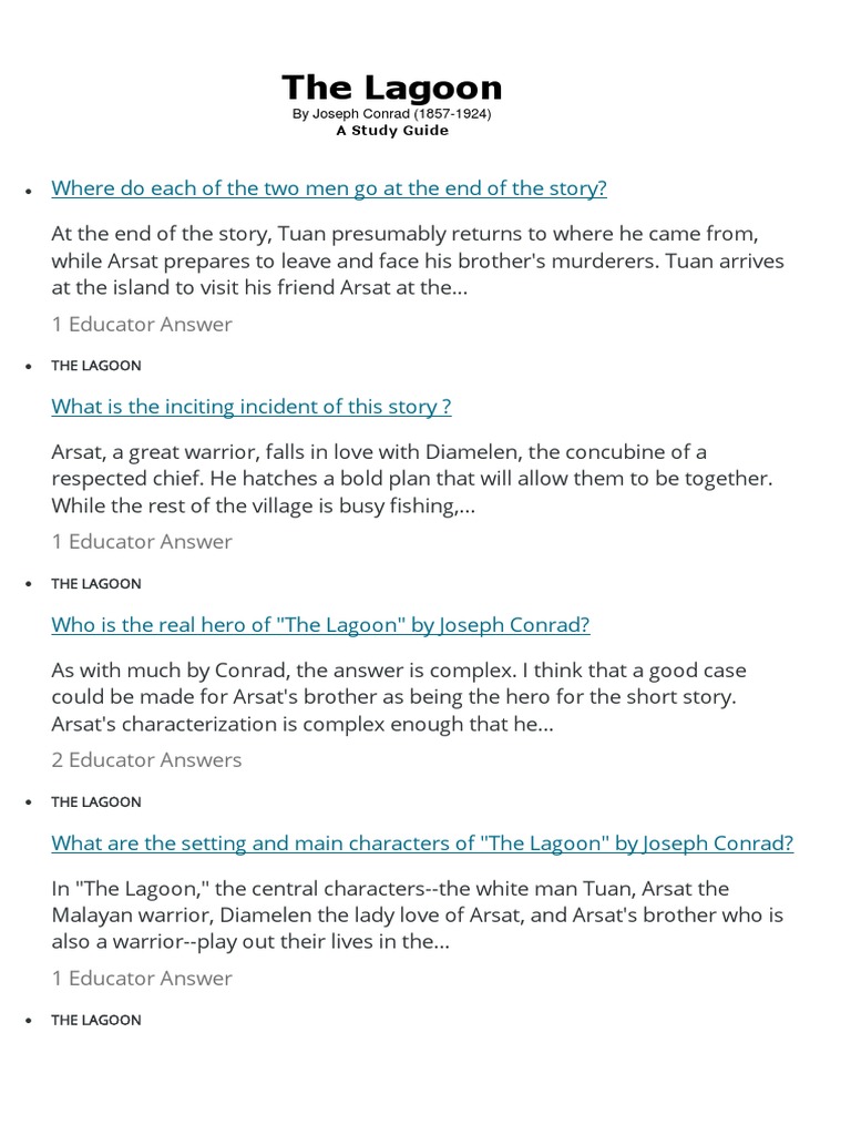 The Lagoon Q&A PDF | PDF | Joseph Conrad | Narrative