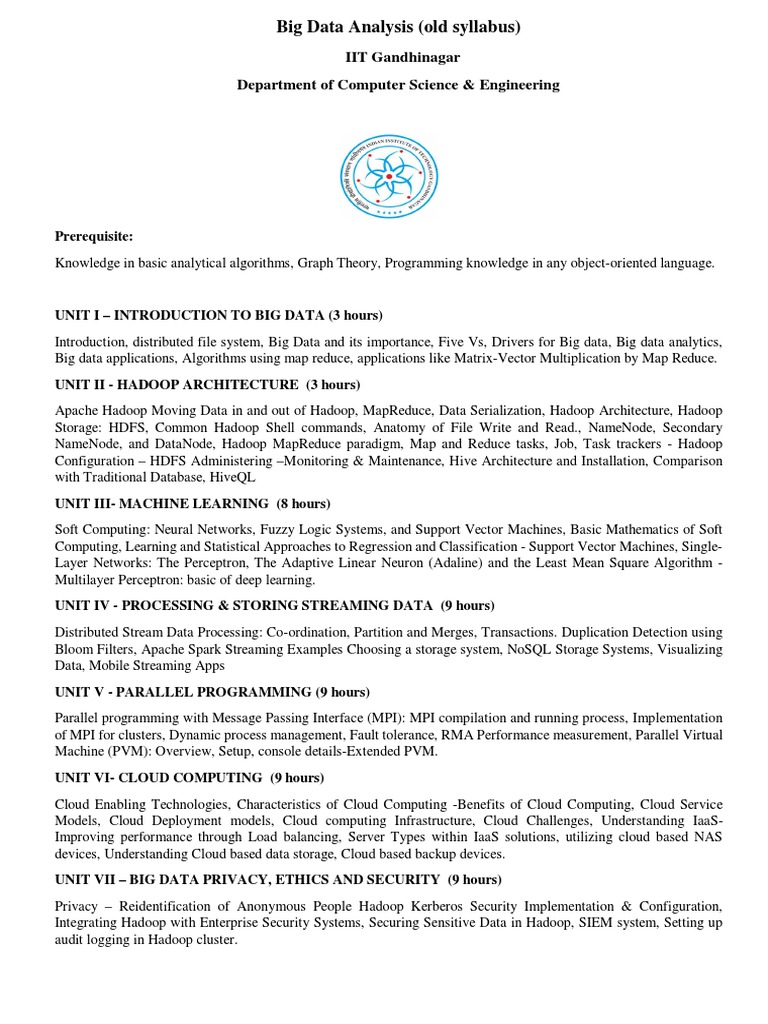 Big Data Analysis Syllabus - IIT Gandhinagar | PDF | Apache Hadoop ...