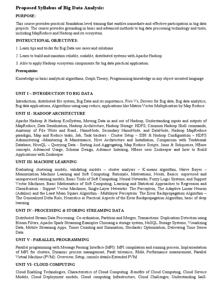Syllabus of Big Data Analysis - Proposed | PDF | Apache Hadoop | Map Reduce