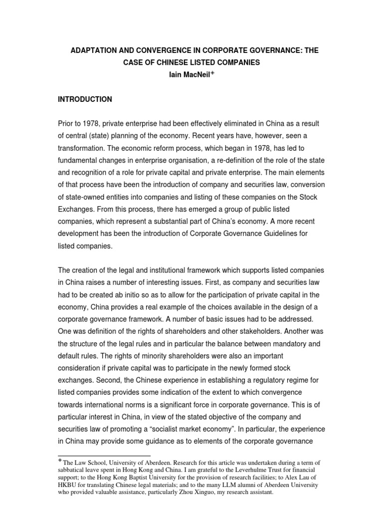 Adaptation and Convergence in Corporate | PDF | Corporate Governance | State Owned Enterprise