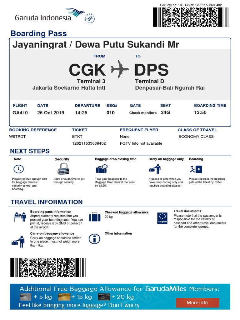 Flight-Boarding-Pass-CKG DPS | PDF | Aviation | Transport