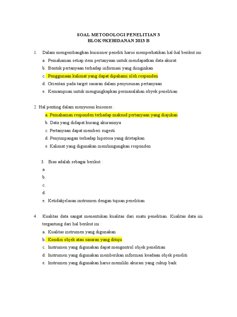 Soal Metodologi Penelitian 3 | PDF