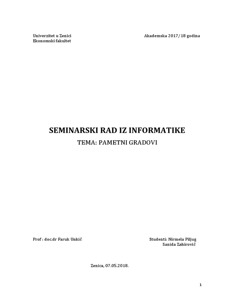 Pametni Gradovi - Seminarski Rad | PDF