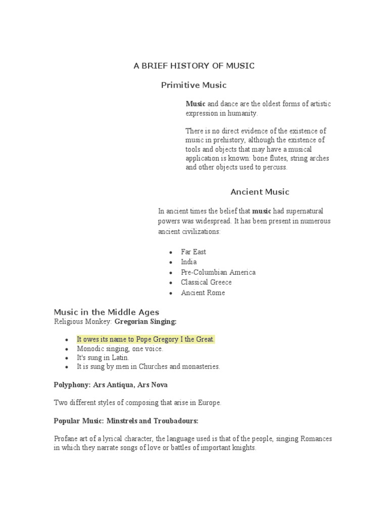 Brief Overview of Music History | PDF | Art