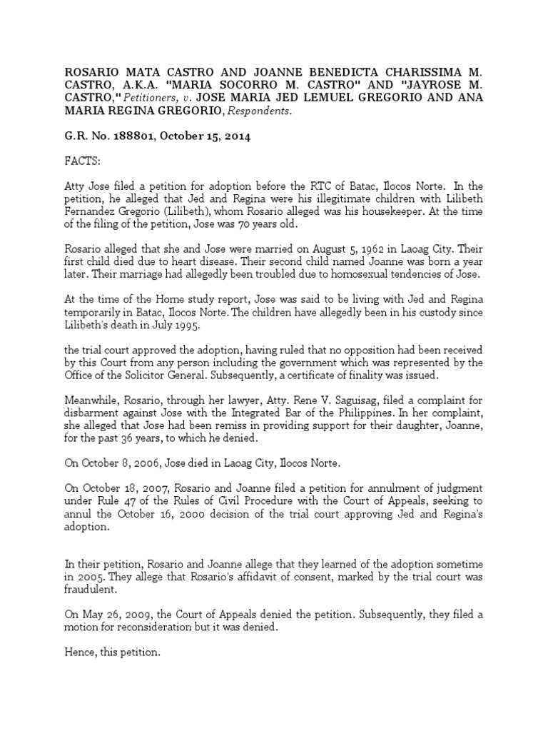 Castro V Gregorio | PDF | Consent | Annulment