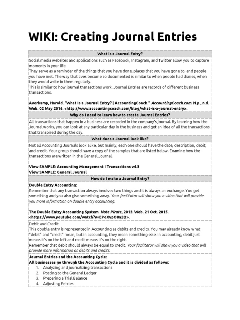 WIKI - Creating Journal Entries v4.3 | PDF | Debits And Credits ...