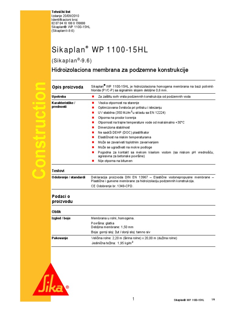 TL-Sikaplan WP 1100-15 HL (Sikaplan 9.6) (Basement) PDF | PDF