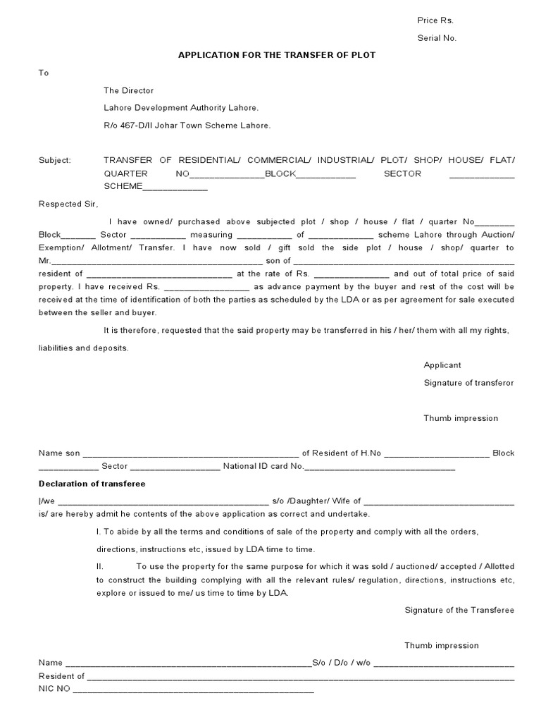 Application for Property Transfer | PDF | Identity Document | Prices