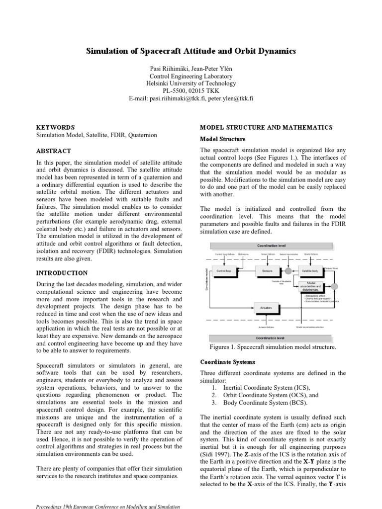 Simulation Of Spacecraft Attitude And Orbit Dynamics Pdf Attitude