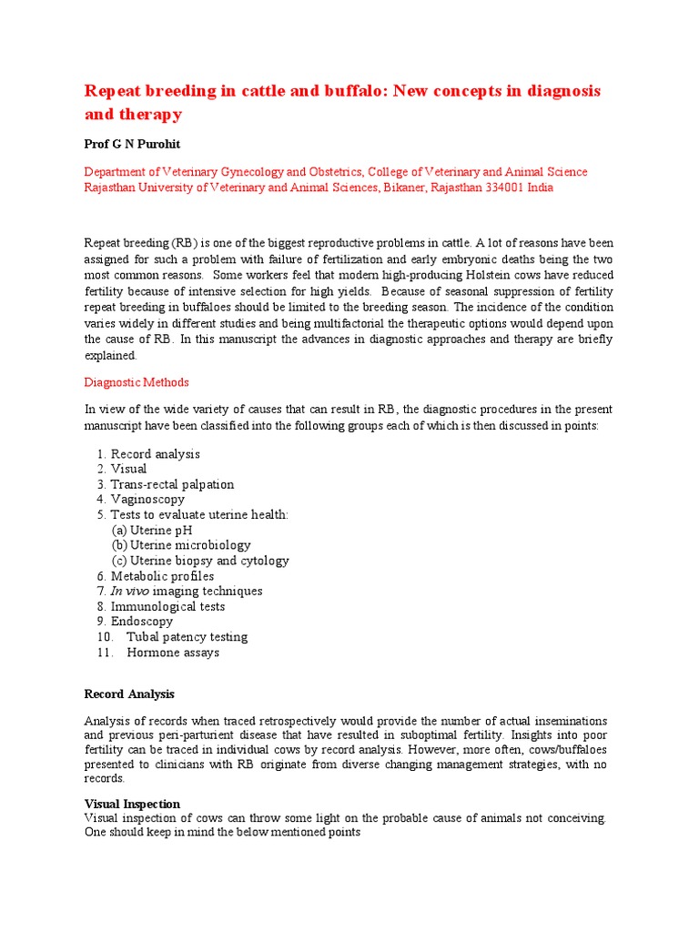 New Concepts in Daignosis and Therapy of Repeat Breeding | PDF | Cattle ...