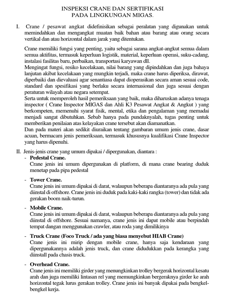 Inspeksi Crane Dan Sertifikasi | PDF