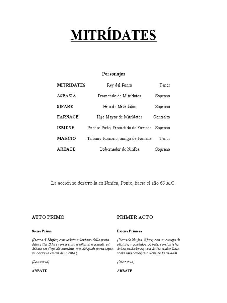 Mozart - Mitridates - Libreto | PDF | Ópera | Música vocal