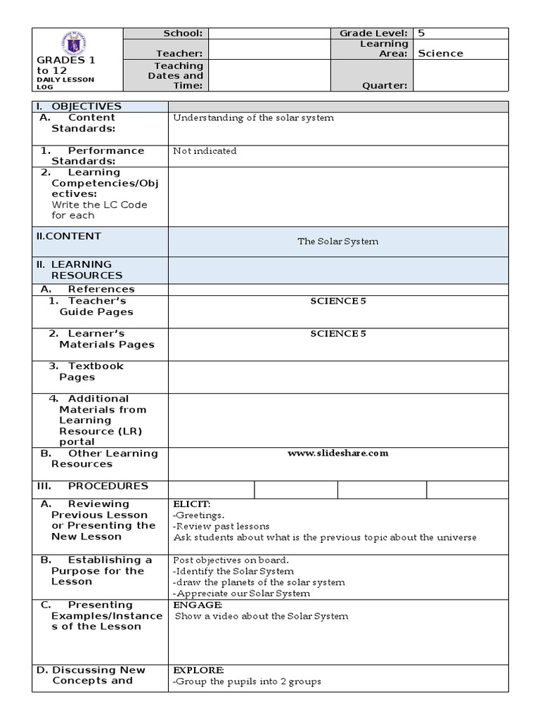 Lesson Plan | PDF | Solar System | Lesson Plan