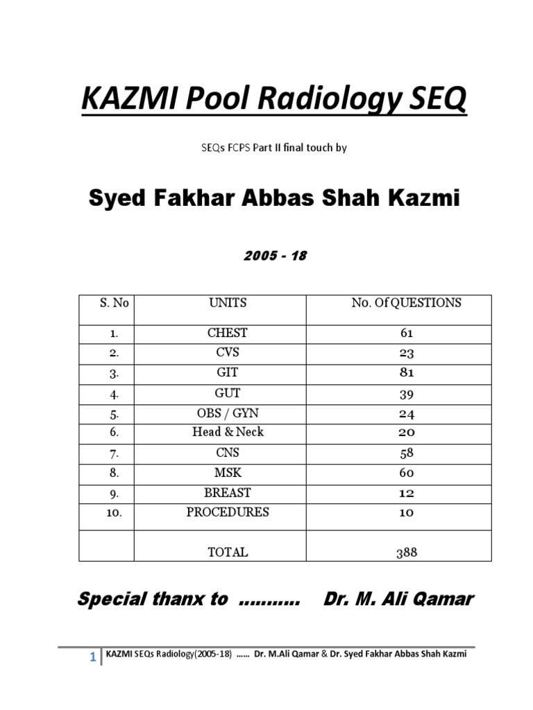 Kazmi Pool SEQ | PDF | Radiology | Thorax