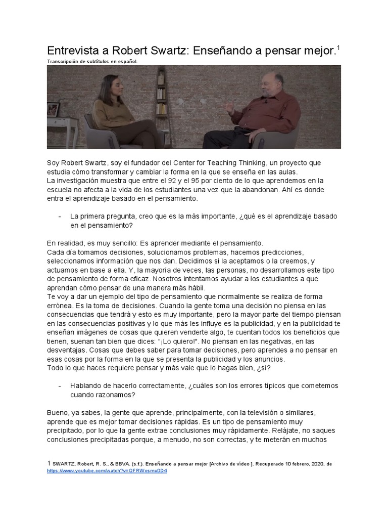 Entrevista a Robert Swartz sobre pensamiento | PDF | Toma de decisiones ...
