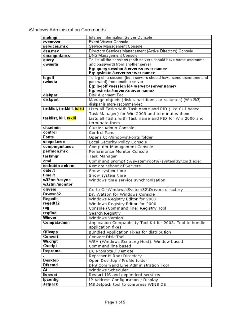 Windows Administration Commands | PDF | Windows Registry | Computer File