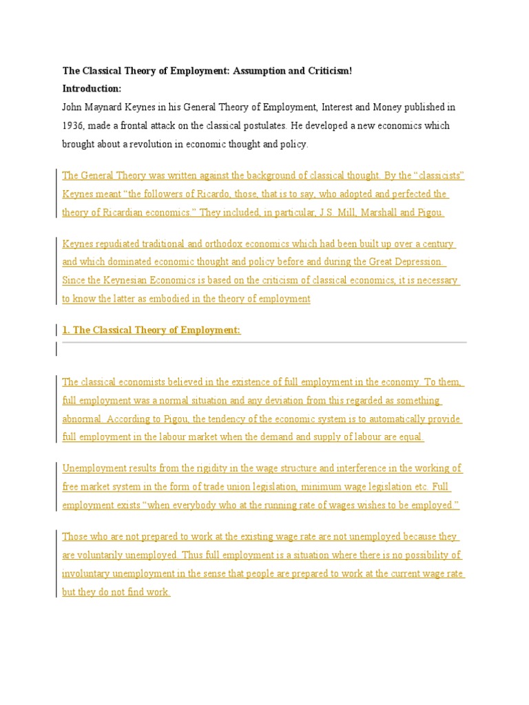The Classical Theory of Employment | PDF | Full Employment | Labour ...