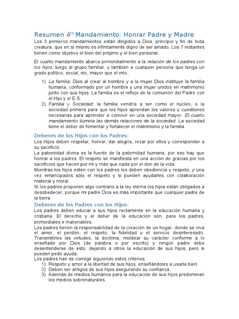 Resumen 4to Mandamiento | PDF | Familia | Cristo (título)
