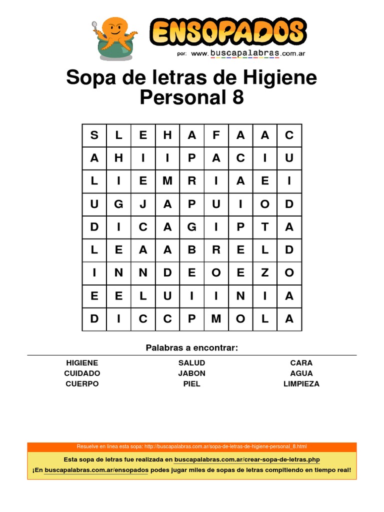 Sopa de Letras de Higiene Personal - 8 PDF | PDF