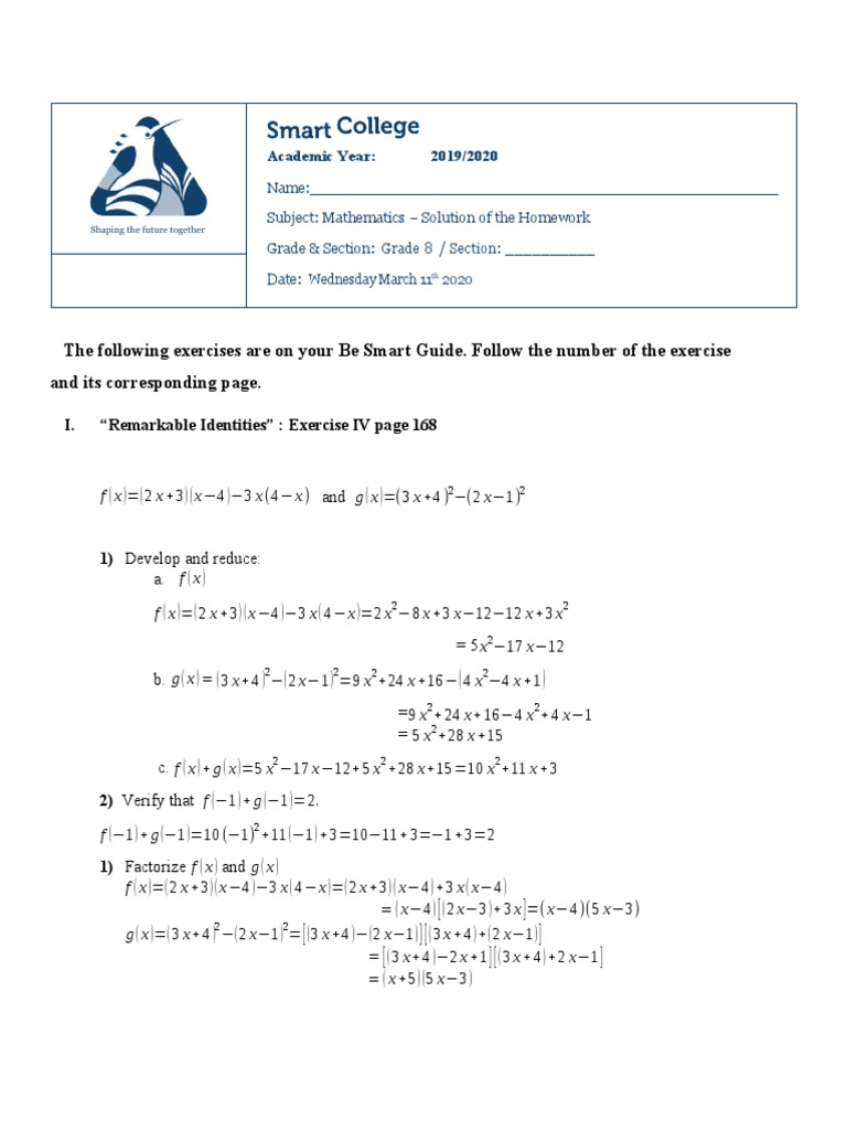 Grade 8 - Math - Homework Solution 2 | PDF