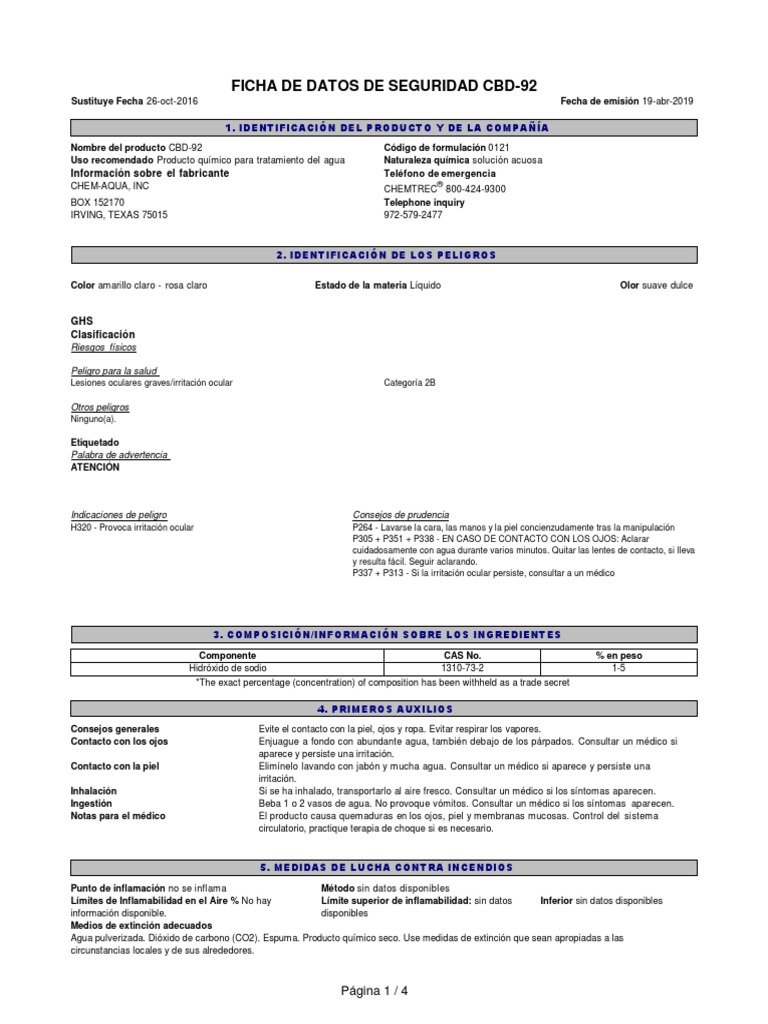 Hoja de Seguridad CBD-92 | PDF | Agua | Información