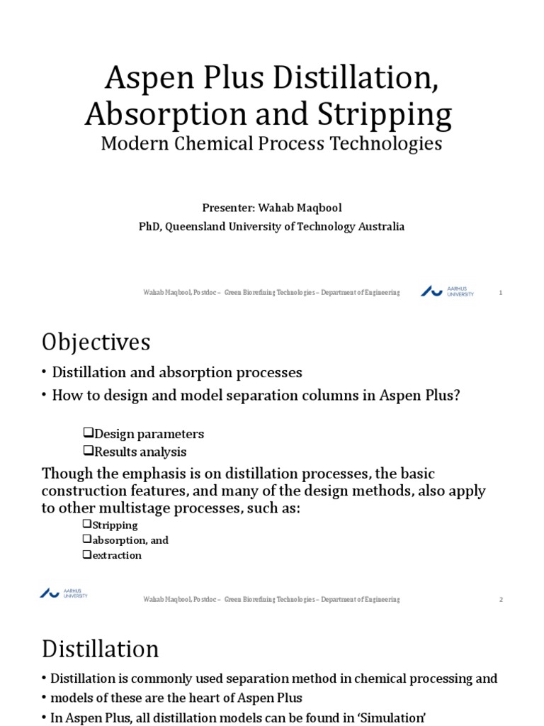 Distillation, Absorption & Stripping With Aspen Plus - Lecture ...