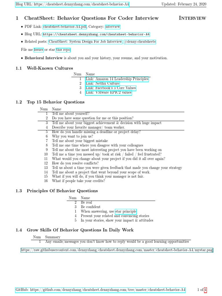 Cheatsheet Behavior A4 | PDF | Job Interview | Leadership