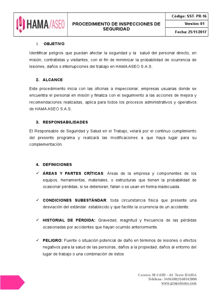SST-PR-16 Procedimiento de Inspecciones de Seguridad | PDF | Riesgo ... SST-PR-16 Procedimiento de Inspecciones de Seguridad | PDF | Riesgo ...