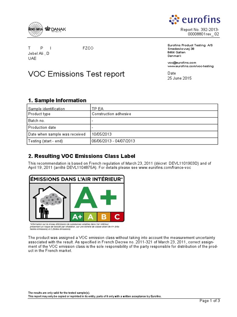 VOC Emissions Test Report | PDF | Volatile Organic Compound | Physical ...