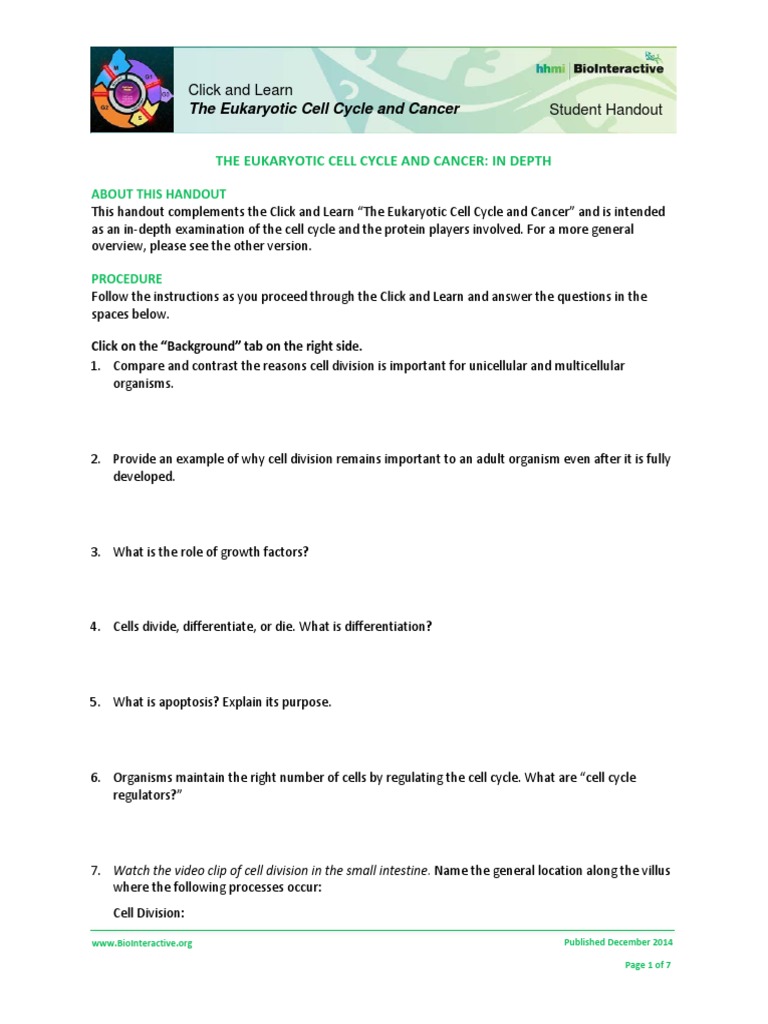 Cellcycle Worksheet PDF | PDF | Cell Cycle | Oncogene