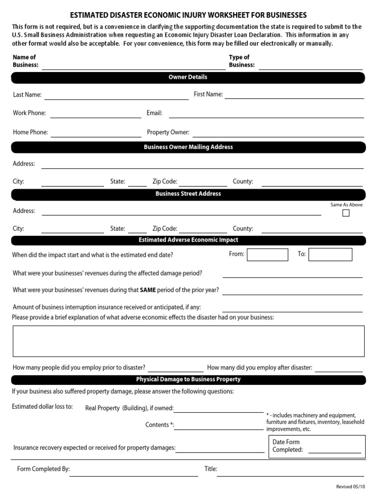 Economic Injury Worksheet for Businesses | PDF | Small Business ...