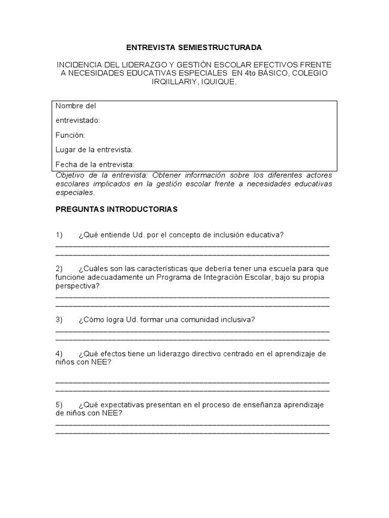 Entrevista Semiestructurada Original | PDF | Inclusión (Educación) | Aprendizaje