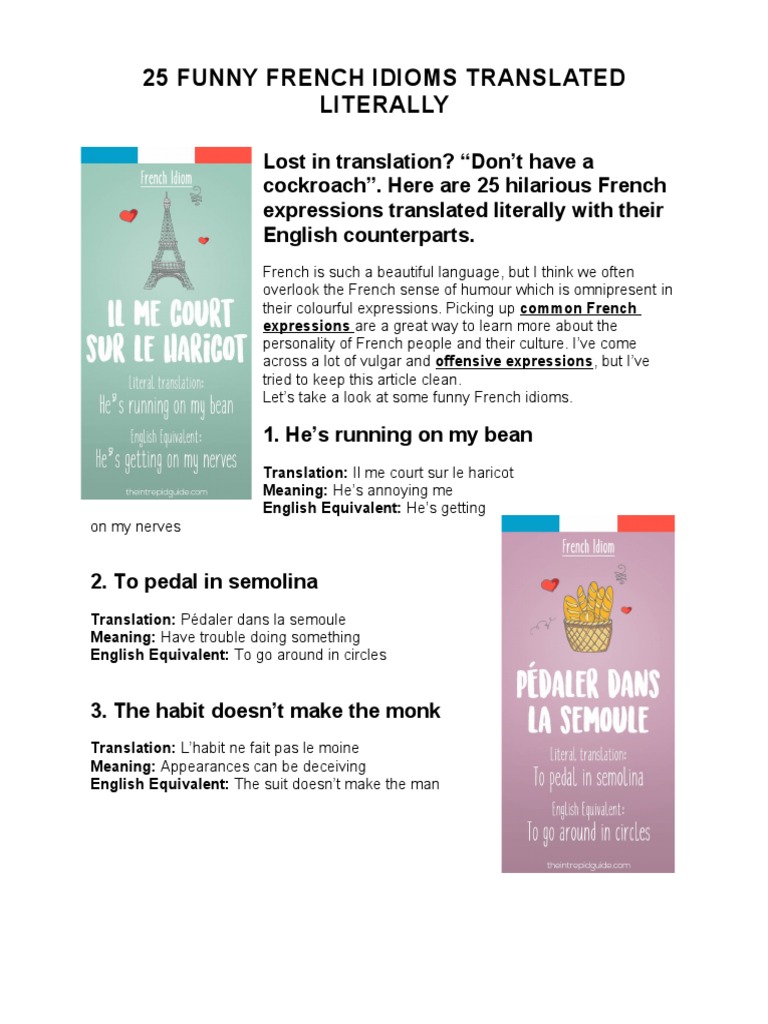 25 Funny French Idioms Translated Literally | PDF | Idiom | Translations