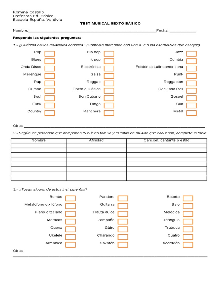 Test Musical para Sexto Básico | PDF | Ritmo | Entretenimiento