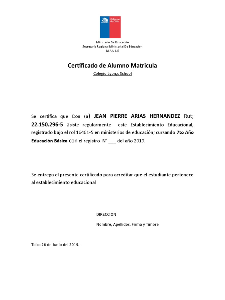 Certificado de Matricula | PDF