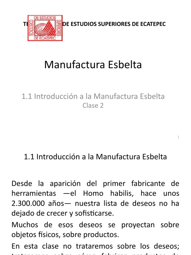 Clase 2 1.1 Introducción A La Manufactura Esbelta | PDF | Lean Manufacturing | Toyota