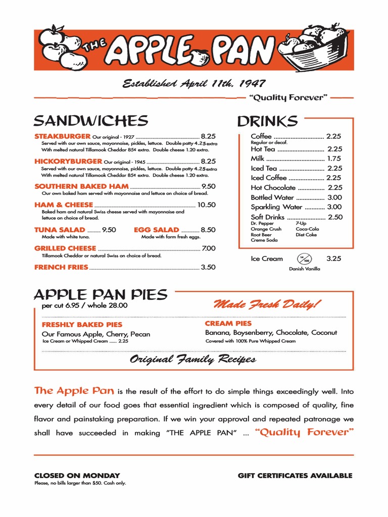 The Apple Pan Menu v10 Edits | PDF | Drink | Hamburgers