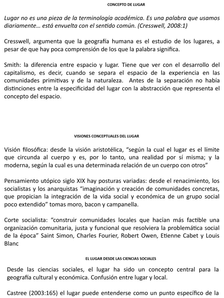 Concepto de Lugar | PDF | Geografía | Concepto