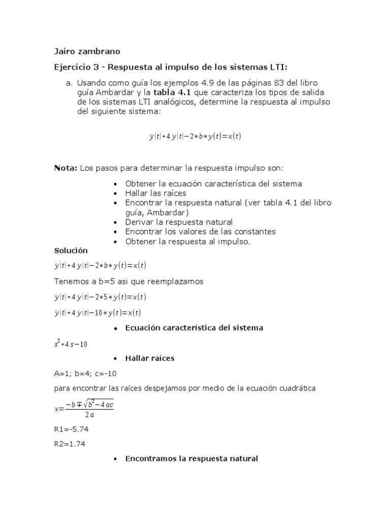 Ejercicio 3 Respuesta Al Impulso de Los Sistemas | PDF