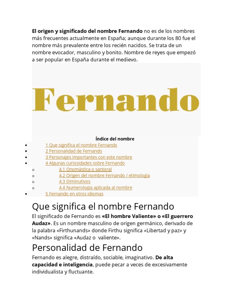 SIGNIFICADO del nombre FERNANDO ???????? (Origen, Curiosidades y ... SIGNIFICADO del nombre FERNANDO ???????? (Origen, Curiosidades y ...